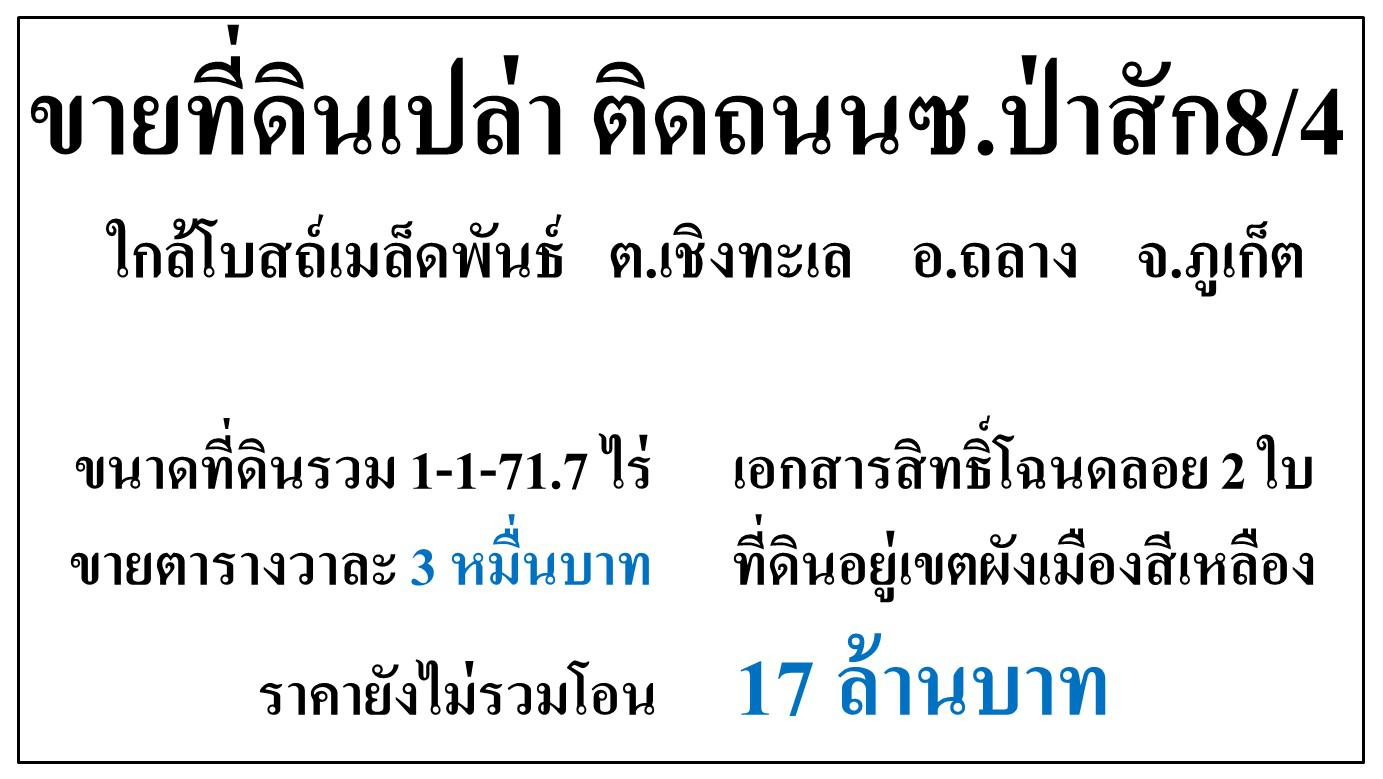 ขายที่ดินเปล่า 1-1-71.7ไร่ ติดถนนซ.ป่าสัก8/4 ผังสีเหลือง ***ยกแปลง17ลบ ...